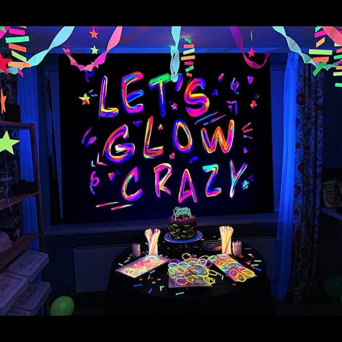 Ralxion Glow in The Dark Party Supplies Neon Party Backdrop Glow Party Supplies and Decorations Happy Birthday Let's Glow Crazy Backdrop Blacklight Reactive (Let's Glow Crazy, 6.5 x 5 ft)