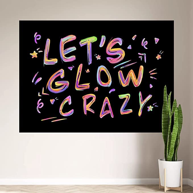 Ralxion Glow in The Dark Party Supplies Neon Party Backdrop Glow Party Supplies and Decorations Happy Birthday Let's Glow Crazy Backdrop Blacklight Reactive (Let's Glow Crazy, 6.5 x 5 ft)