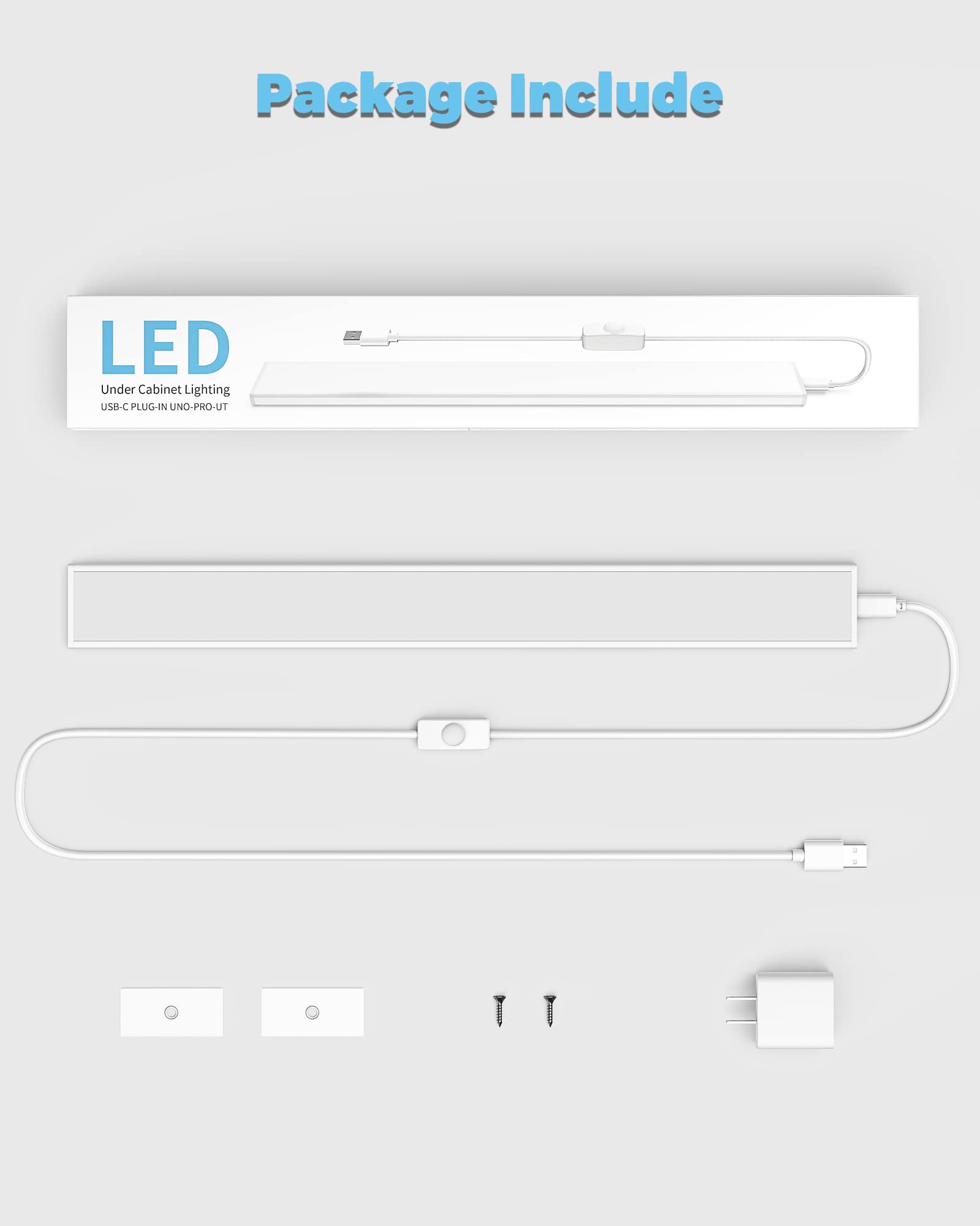 ASOKO Plug-in Under Cabinet Lighting, 16Inch LED Workbench Lights with Super Brighten 700Lumen and Dimmable 6000K Cool White, Memory Function Desk Lamp for Kitchen Sink/Desk/Workbench