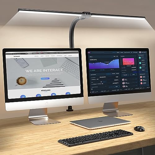 Anyuainiya Double Head LED Desk Lamp, 80CM/31.5IN Wide Lighting Architect Desk Lamps for Home Office, 24W 5 Color Flexible Adjustable Lighting Eye Protection Modern Desk Lamp for Study Reading