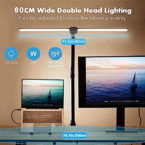 Anyuainiya Double Head LED Desk Lamp, 80CM/31.5IN Wide Lighting Architect Desk Lamps for Home Office, 24W 5 Color Flexible Adjustable Lighting Eye Protection Modern Desk Lamp for Study Reading