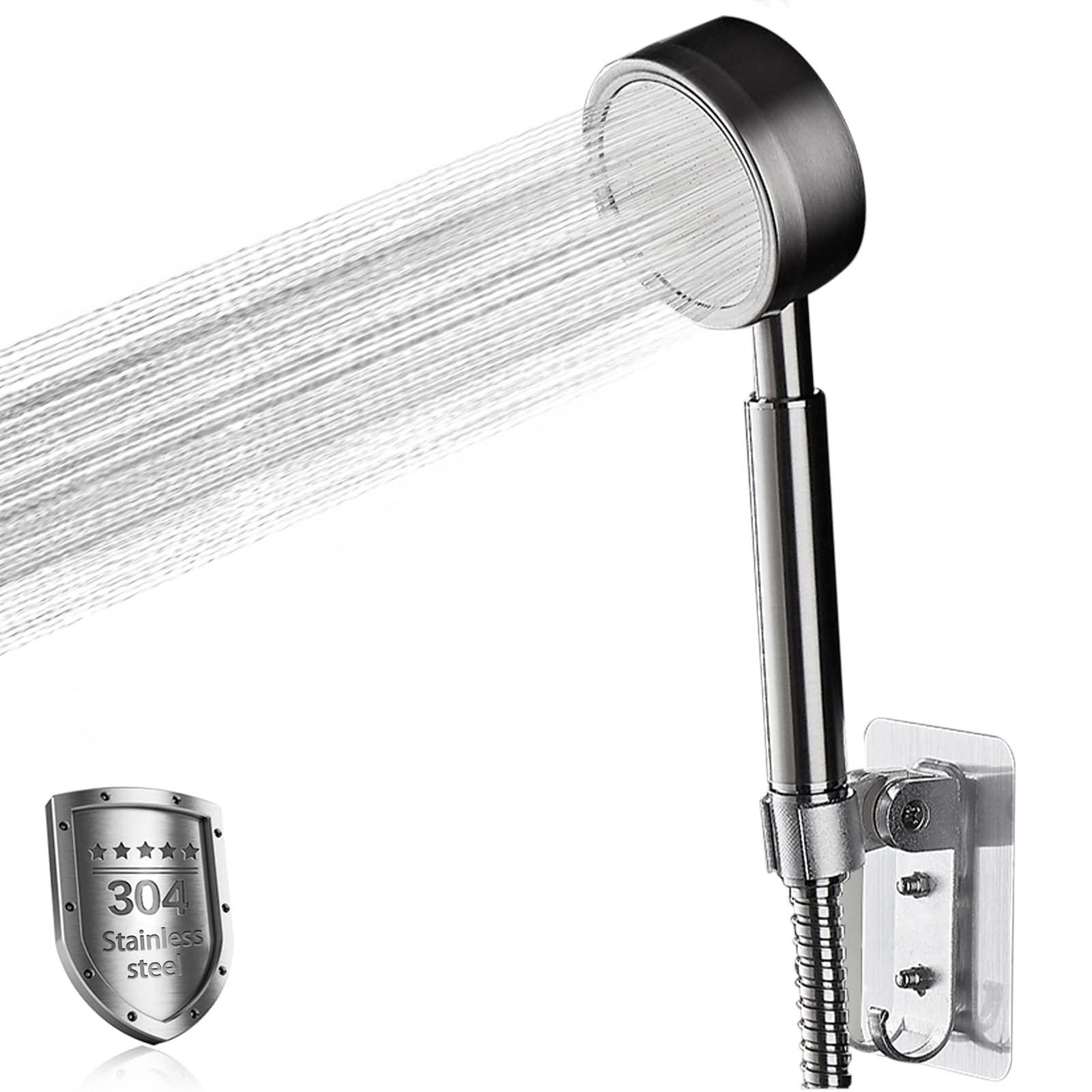 High-pressure shower head with handheld, 304 stainless steel shower head with 78" long hose and extra wall bracket，all metal small hand held detachable bathroom shower heads (silver white)