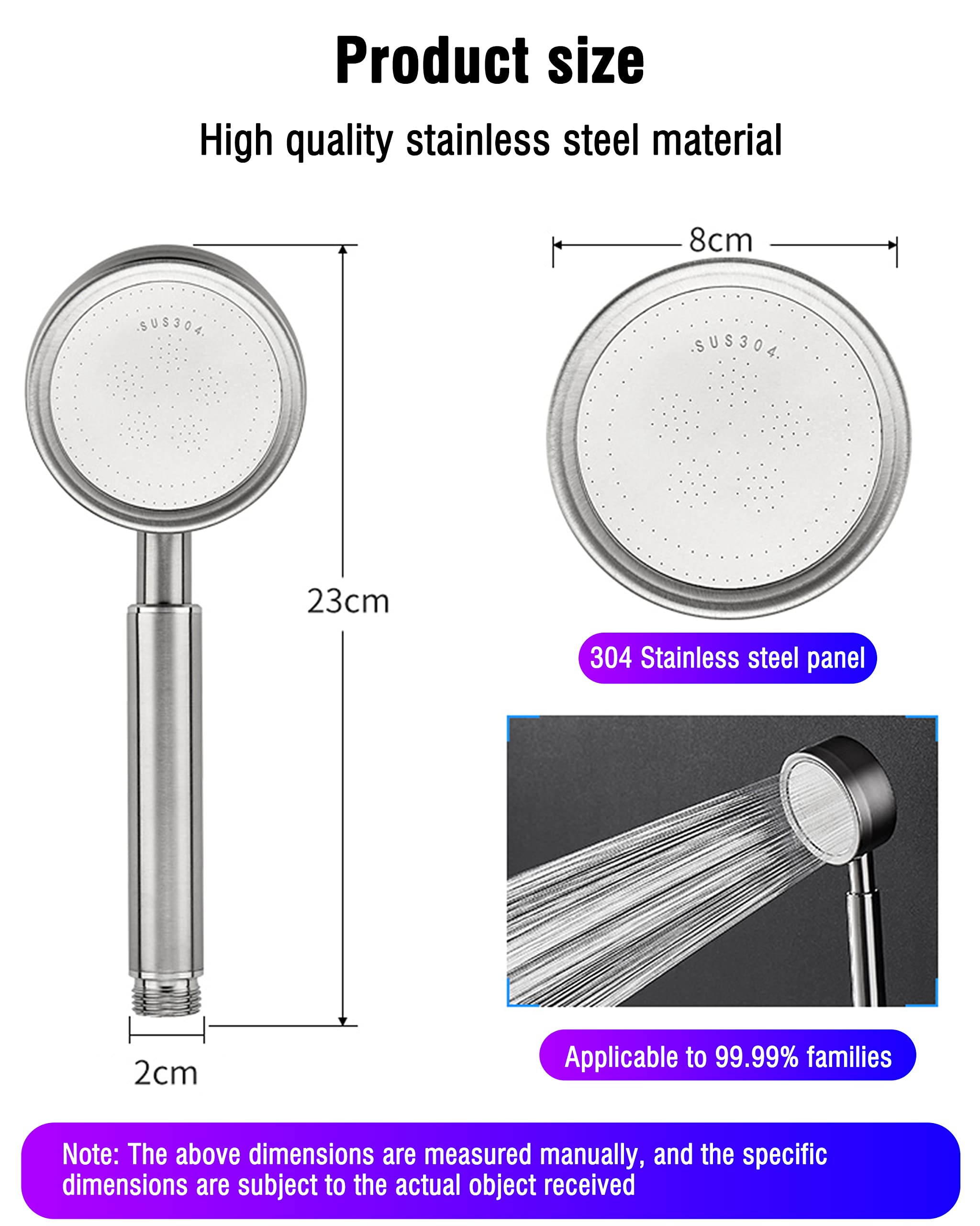 High-pressure shower head with handheld, 304 stainless steel shower head with 78" long hose and extra wall bracket，all metal small hand held detachable bathroom shower heads (silver white)