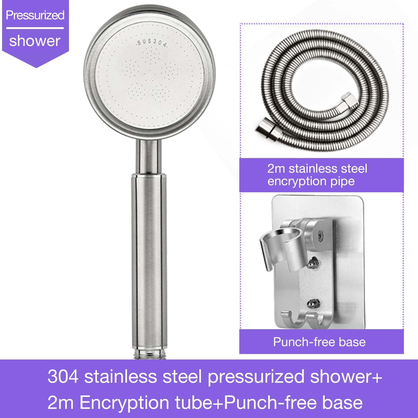 High-pressure shower head with handheld, 304 stainless steel shower head with 78" long hose and extra wall bracket，all metal small hand held detachable bathroom shower heads (silver white)