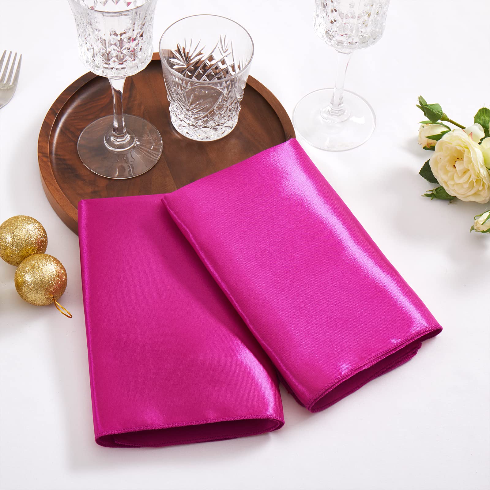 Aormenzy 60 Pack Pink Satin Napkins 17 x 17 Silky Napkins, Party Cloth Napkins Square Satin Napkins, Dining Table Napkins Soft Cloth Napkins for Wedding, Banquet, Party Decoration