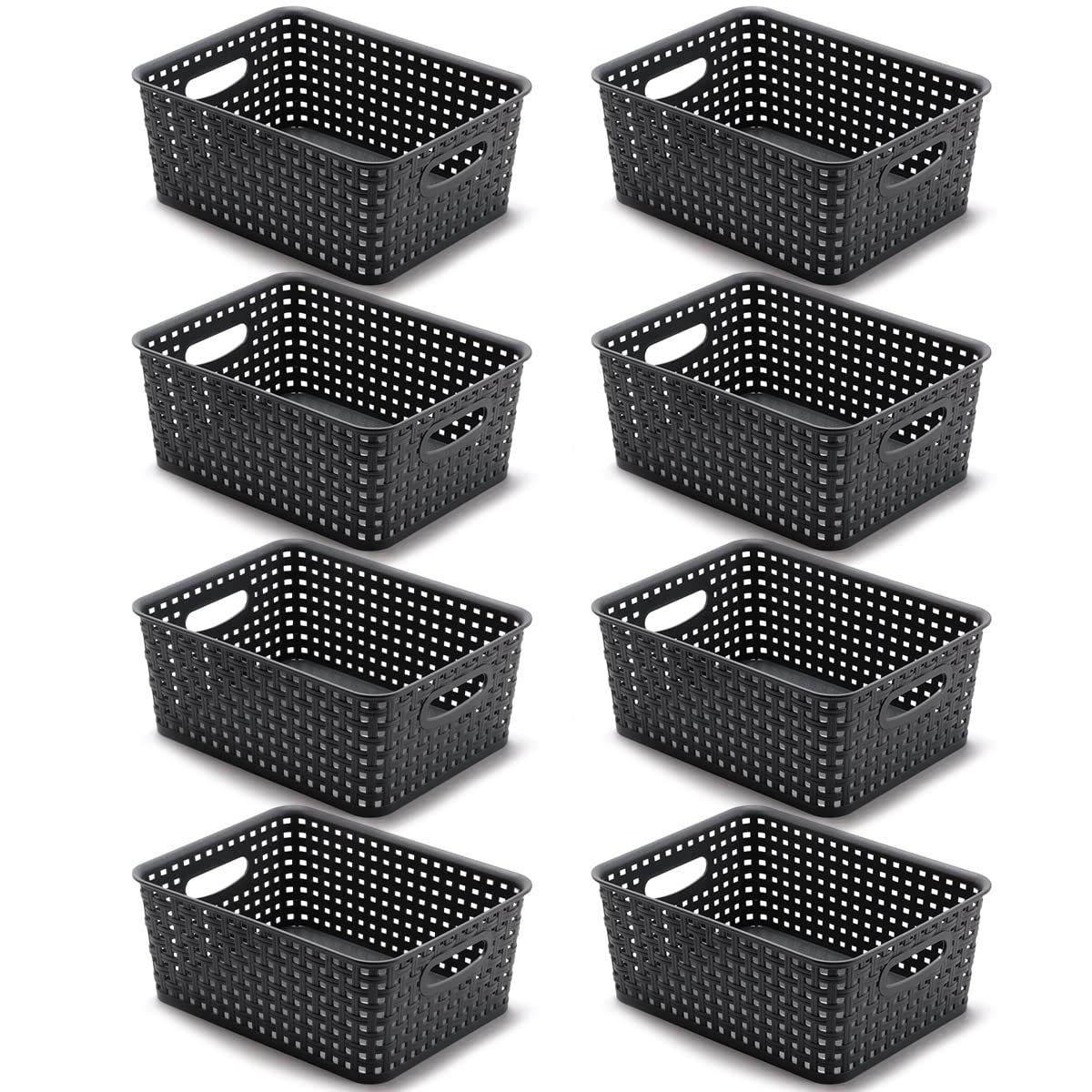 Pack of 8 Open Storage Bins Plastic Knit Storage Box Baskets Rectangle Shelf Basket Organization Organizers with handles