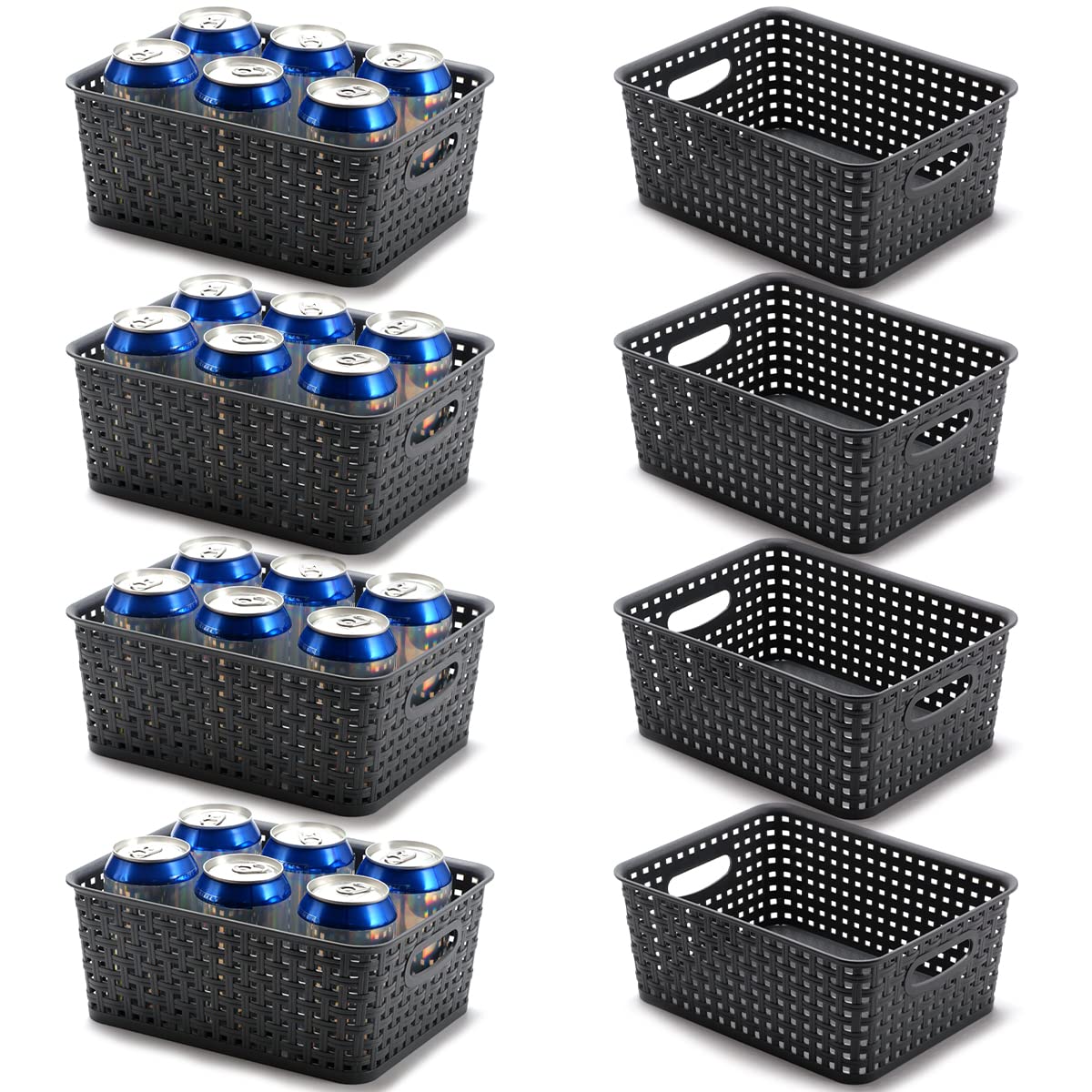 Pack of 8 Open Storage Bins Plastic Knit Storage Box Baskets Rectangle Shelf Basket Organization Organizers with handles