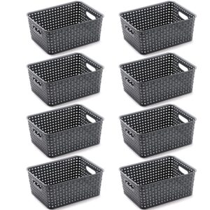 Pack of 8 Open Storage Bins Plastic Knit Storage Box Baskets Rectangle Shelf Basket Organization Organizers with handles