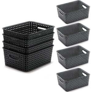 Pack of 8 Open Storage Bins Plastic Knit Storage Box Baskets Rectangle Shelf Basket Organization Organizers with handles