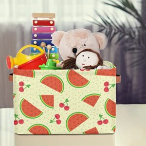 Fabric Storage Bins Watermelon Seed Cherry Small Shelf Basket With Handles Decorative Cubes Box Organizer Containers for Shelves Home Office Decor