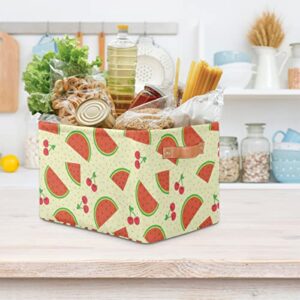 Fabric Storage Bins Watermelon Seed Cherry Small Shelf Basket With Handles Decorative Cubes Box Organizer Containers for Shelves Home Office Decor