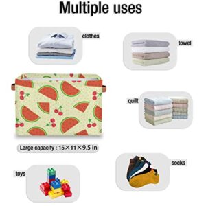 Fabric Storage Bins Watermelon Seed Cherry Small Shelf Basket With Handles Decorative Cubes Box Organizer Containers for Shelves Home Office Decor