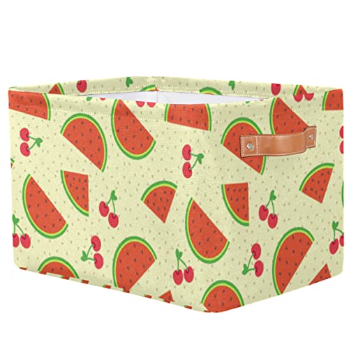 Fabric Storage Bins Watermelon Seed Cherry Small Shelf Basket With Handles Decorative Cubes Box Organizer Containers for Shelves Home Office Decor