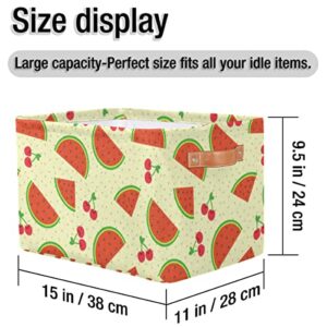 Fabric Storage Bins Watermelon Seed Cherry Small Shelf Basket With Handles Decorative Cubes Box Organizer Containers for Shelves Home Office Decor