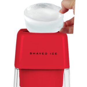 Nostalgia Retro Electric Table-Top Snow Cone Maker, Vintage Shaved Ice Machine Includes 1 Reusable Plastic Cup and Ice Mold, Red