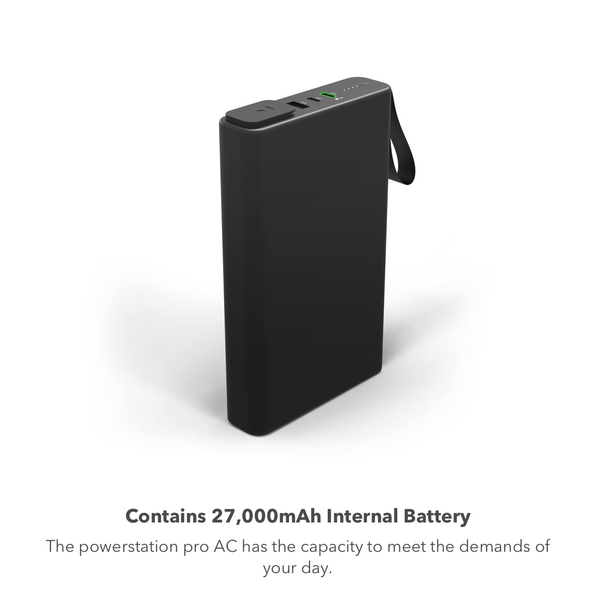 mophie powerstation pro AC (2023)-27,000 mAh External Battery compatbile With MacBook&iPad Portable PD battery with 100W of AC&60W USB-C Fast Charge integrated carry strap-USB-C cable included, Black