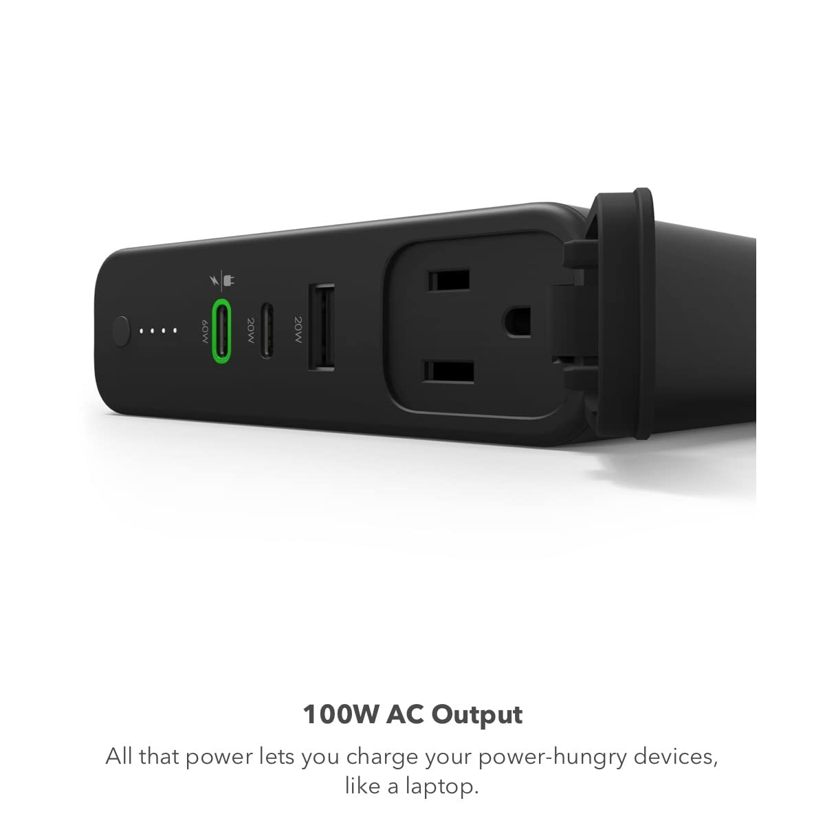 mophie powerstation pro AC (2023)-27,000 mAh External Battery compatbile With MacBook&iPad Portable PD battery with 100W of AC&60W USB-C Fast Charge integrated carry strap-USB-C cable included, Black