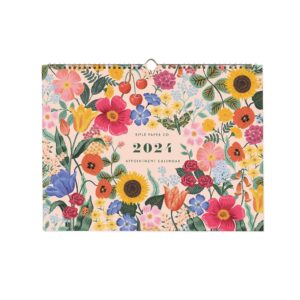 RIFLE PAPER CO. 2024 Appointment Calendar | 12 Month Dated Calendar, Space for Daily Engagement and Monthly Notes, Double Spiral with Center Notch for Easy Hanging (12" L x 16" W), Blossom