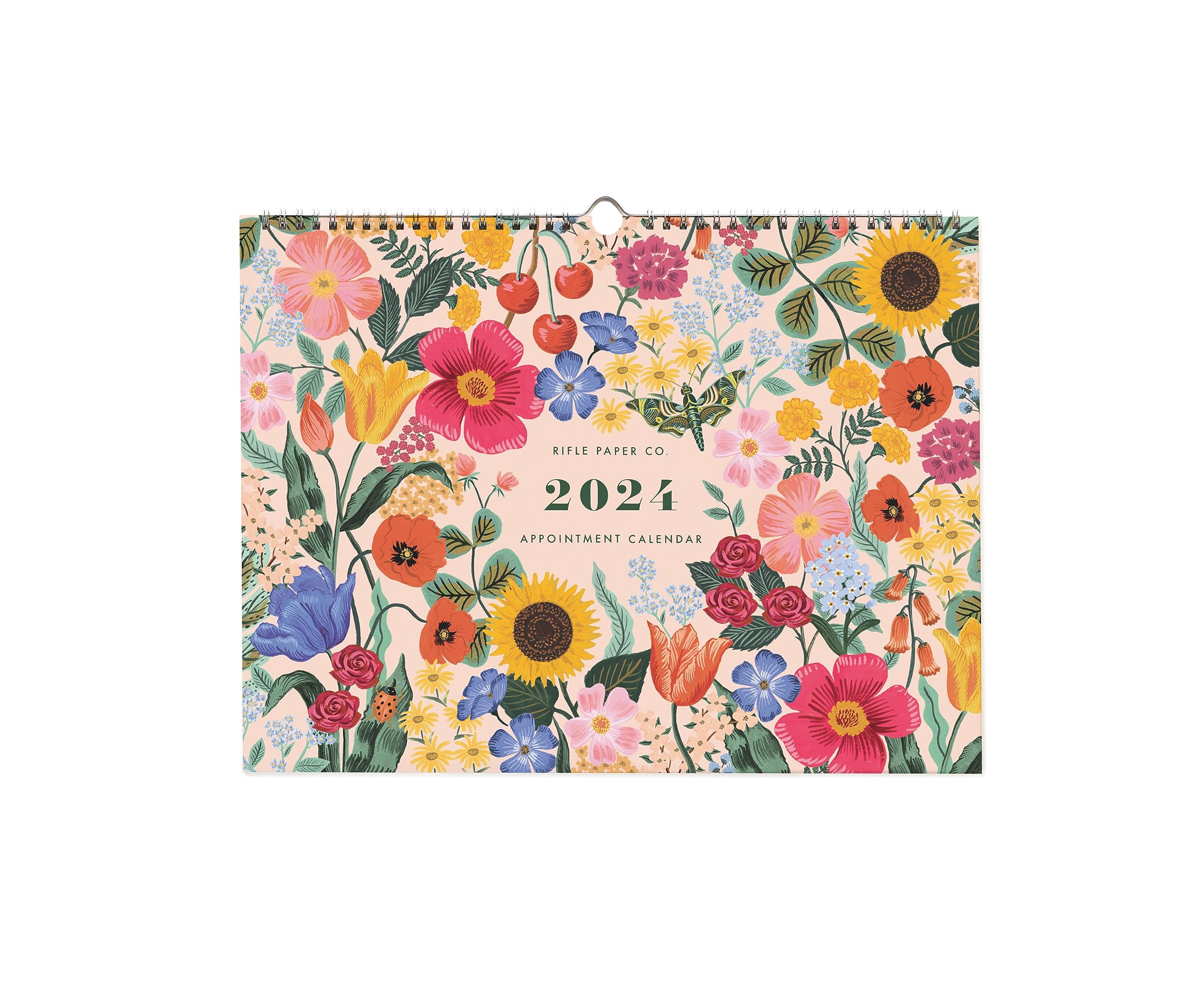 RIFLE PAPER CO. 2024 Appointment Calendar | 12 Month Dated Calendar, Space for Daily Engagement and Monthly Notes, Double Spiral with Center Notch for Easy Hanging (12" L x 16" W), Blossom