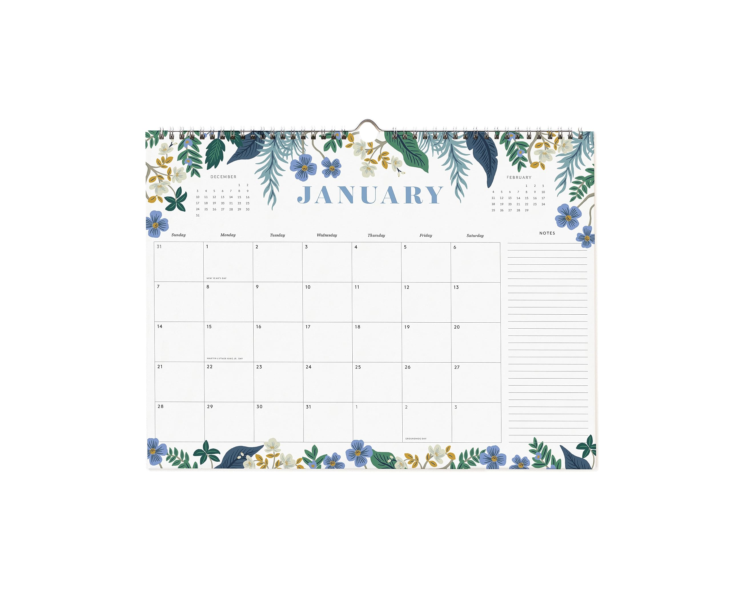 RIFLE PAPER CO. 2024 Appointment Calendar | 12 Month Dated Calendar, Space for Daily Engagement and Monthly Notes, Double Spiral with Center Notch for Easy Hanging (12" L x 16" W), Blossom