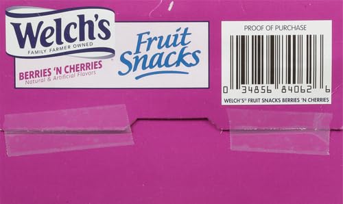 Welch's Fruit Snacks, Berries 'n Cherries, Perfect for School Lunches, Gluten Free, Bulk Pack, Individual Single Serve Bags, 0.8 oz (Pack of 40)