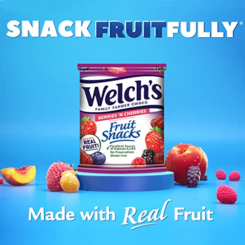 Welch's Fruit Snacks, Berries 'n Cherries, Perfect for School Lunches, Gluten Free, Bulk Pack, Individual Single Serve Bags, 0.8 oz (Pack of 40)