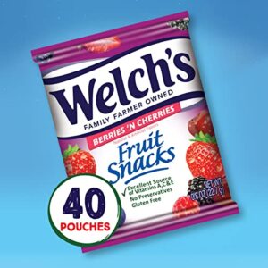 Welch's Fruit Snacks, Berries 'n Cherries, Perfect for School Lunches, Gluten Free, Bulk Pack, Individual Single Serve Bags, 0.8 oz (Pack of 40)