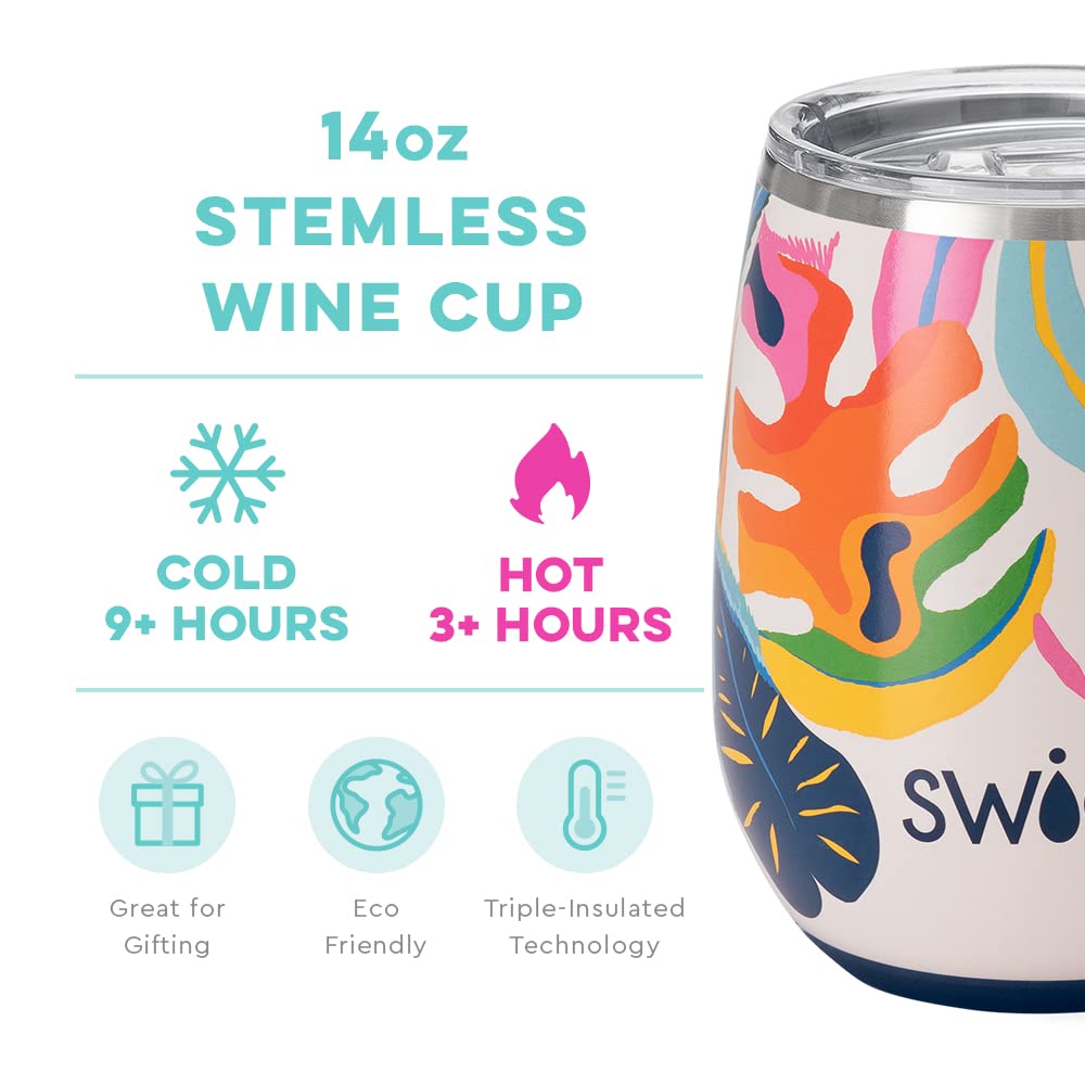 Swig 14oz Wine Tumbler | Insulated Wine Tumbler with Lid, Dishwasher Safe, Stainless Steel Wine Tumblers for Women, Insulated Wine Cups, Outdoor Wine Glasses, Travel Wine Glass (Calypso)