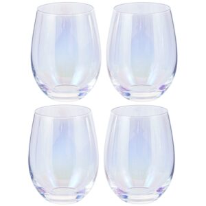 mygift 18 oz modern iridescent transparent stemless wine glasses, rainbow colored luster clear cocktail beverage drinking glass cups, set of 4