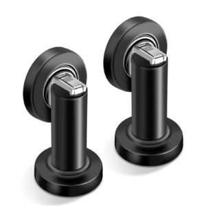 door stoppers, magnetic door stop, heavy duty stainless steel door catch, holder your door, modern wall/ground mount door stopper, black, 2 pack