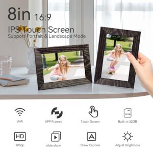 Digital Picture Frame 8 Inch Digital Photo Frame WiFi, 1280x800 IPS HD Touch Screen Smart Frame, 32GB Storage, Auto-Rotate, Wall Mountable, Share Photos/Videos Instantly via Frameo App from Anywhere