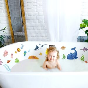 dktie baby wall stickers for bedroom bathroom pictures for wall baby nursery wall decor cartoon marine animals bathtub waterproof decal (11.8" x 35.4", marine organism)