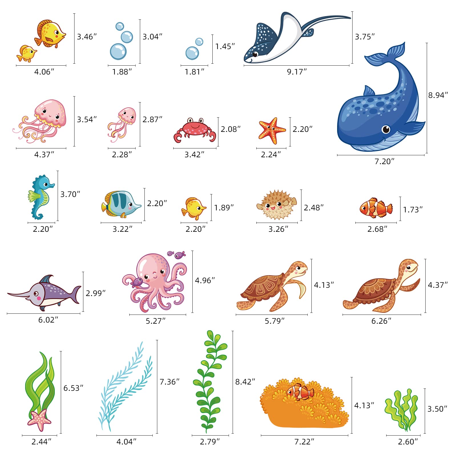 DKTIE Baby Wall Stickers for Bedroom Bathroom Pictures for Wall Baby Nursery Wall Decor Cartoon Marine Animals Bathtub Waterproof Decal (11.8" x 35.4", Marine Organism)