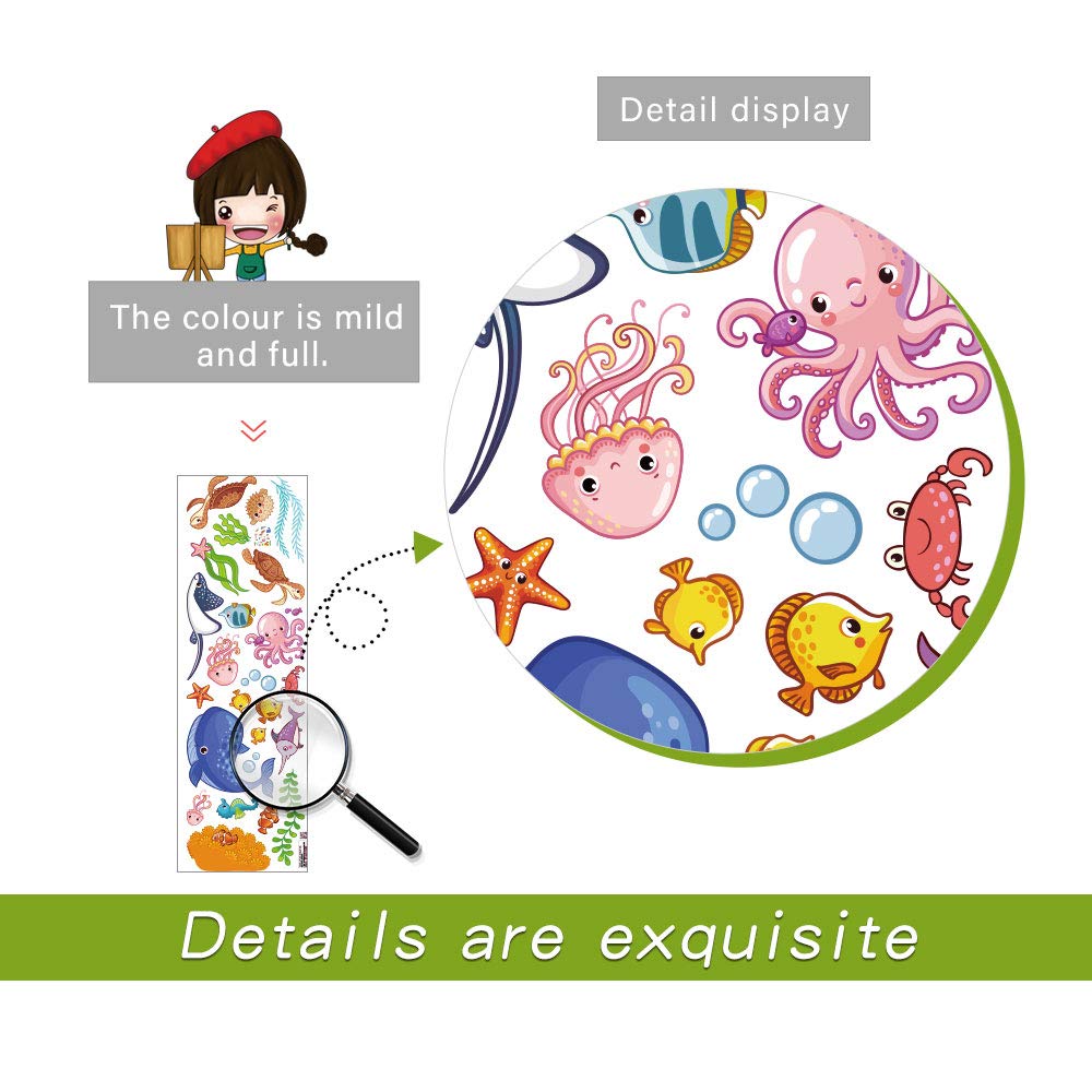 DKTIE Baby Wall Stickers for Bedroom Bathroom Pictures for Wall Baby Nursery Wall Decor Cartoon Marine Animals Bathtub Waterproof Decal (11.8" x 35.4", Marine Organism)