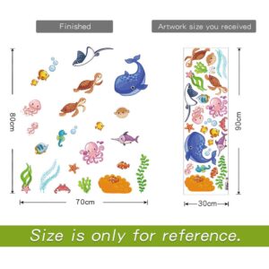 DKTIE Baby Wall Stickers for Bedroom Bathroom Pictures for Wall Baby Nursery Wall Decor Cartoon Marine Animals Bathtub Waterproof Decal (11.8" x 35.4", Marine Organism)