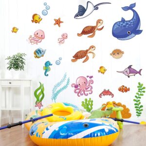 DKTIE Baby Wall Stickers for Bedroom Bathroom Pictures for Wall Baby Nursery Wall Decor Cartoon Marine Animals Bathtub Waterproof Decal (11.8" x 35.4", Marine Organism)