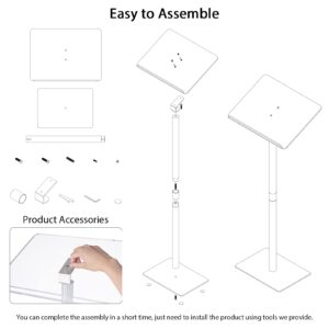 HMYHUM Small Acrylic Podium Stand, 17.7" L x 13" W x 41.7" H, Clear Lecterns & Pulpits for Classroom, Concert, Churches, Speech, Easy Assembly, Metal Base, Modern