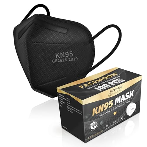 KN95 Face Masks Black Adults - 100 Pack KN95 Disposable Comfortable 5-Layer Safety Face Masks & 5 Adjustable KN95 Masks Extender Masks Large Size