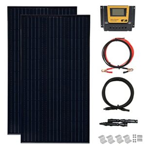 wuzeck solar panel kit 12v 200w lightweight 100watt monocrystalline pv module with 20a charge controller off grid power for boat rvs cabin battery backup(200w solar panel kit)