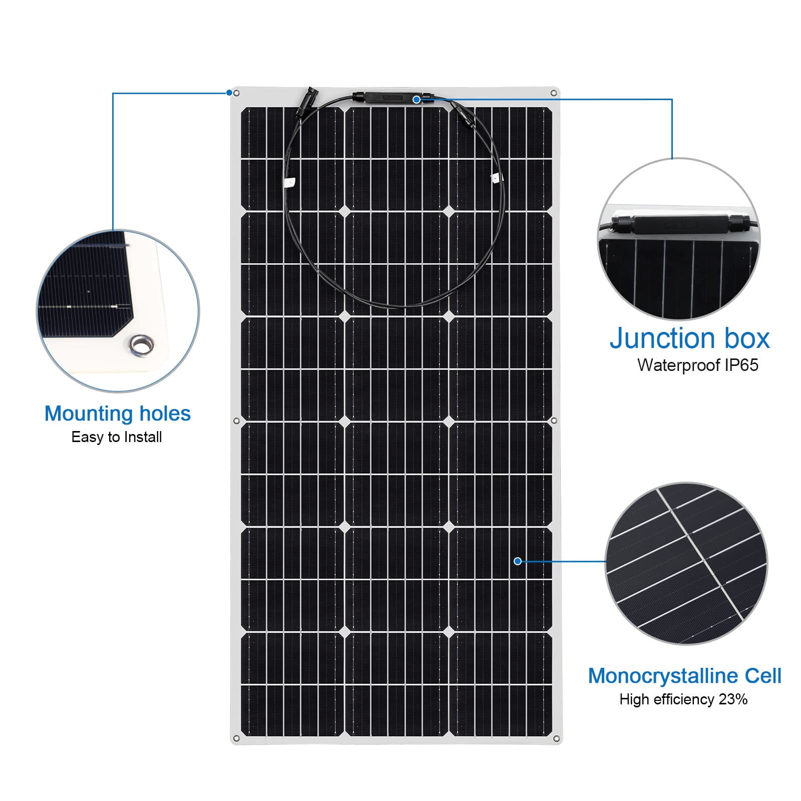 WUZECK Flexible Solar Panel 200W 12V/24V Starter Kit, 2X100W Monocrystalline Solar Panel,20A Charge Controller Power for RVs,Boat,Caravan (200W Solar Panel kit)