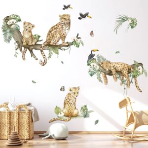 decalmile leopard safari wall decals jungle animals cheetah wall stickers baby nursery boys girls bedroom playroom home decor