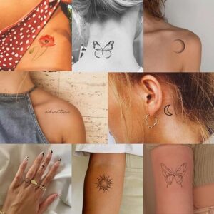 Realistic Temporary Tattoo - 86 Sheets Tiny Small Fake Tattoos, 24 Pcs Inspirational Quotes Words Fake Tattoo, 62 Pcs Long Lasting Wild Flower Floral Bouquet Leaf Adult Fake Tattoos Stickers