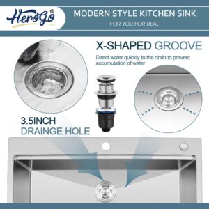 33x22Inch Drop In Kitchen Sink, Herogo Stainless Steel Single Bowl Kitchen Workstaion Sink Basin, Handmade 10'' Deep Kitchen Sink with Accessories