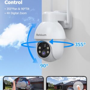 Rebluum Security Camera Wireless Outdoor, 2K Solar Security Camera, Battery Powered 360°PTZ Security Camera, Color Night Vision, 2-Way Audio, Compatible with Alexa (64GB SD Card Pre-Installed)