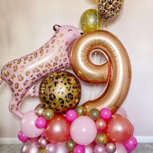 135Pcs Pink Leopard Print Balloon Garland Arch Kit Jungle Safari Animal Printed Balloon Arch Hot Pink Chrome Gold Balloons for Baby Shower Girls Wild One Birthday Party Decorations (Pink)