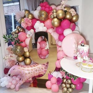 135Pcs Pink Leopard Print Balloon Garland Arch Kit Jungle Safari Animal Printed Balloon Arch Hot Pink Chrome Gold Balloons for Baby Shower Girls Wild One Birthday Party Decorations (Pink)