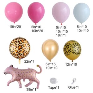 135Pcs Pink Leopard Print Balloon Garland Arch Kit Jungle Safari Animal Printed Balloon Arch Hot Pink Chrome Gold Balloons for Baby Shower Girls Wild One Birthday Party Decorations (Pink)