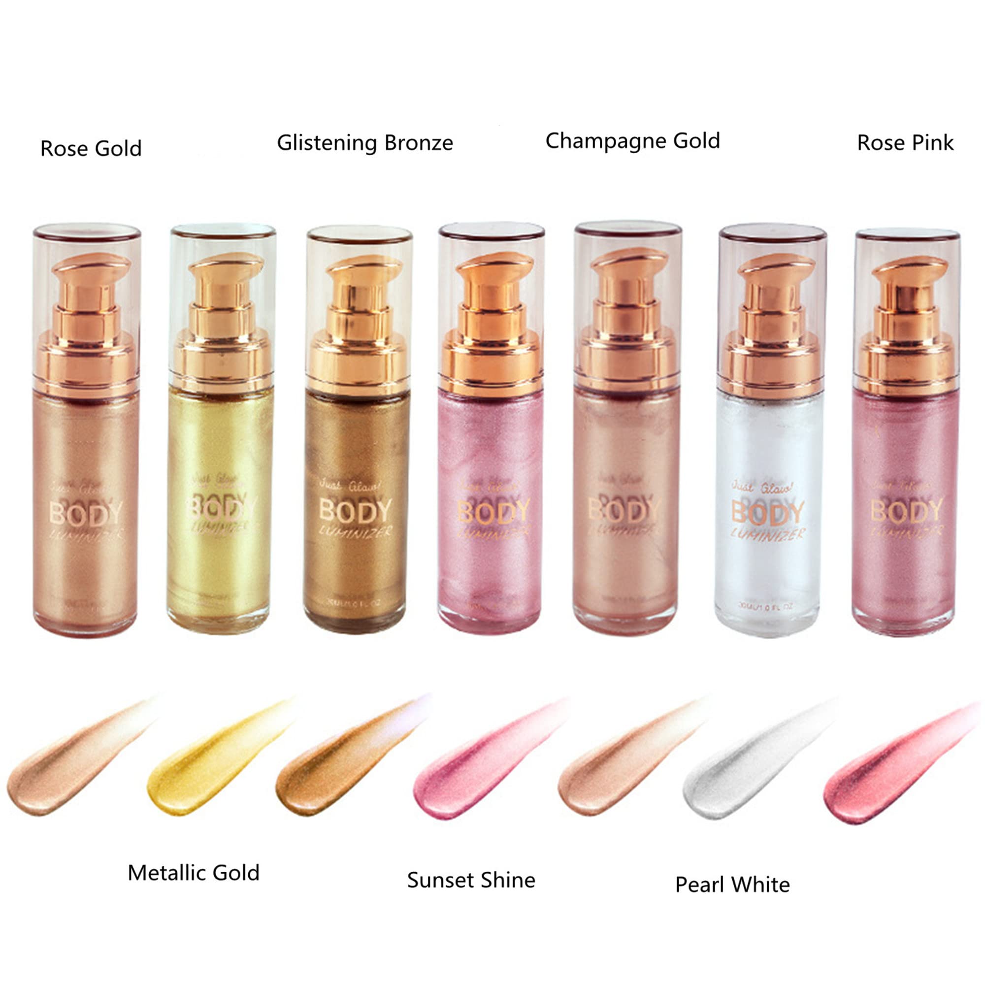 MAEPEOR Body Luminizer 6 Colors Waterproof Smooth Shimmer Face Body Glow Illuminator Non-sticky Liquid Body Highlight Illuminator (30 ML, 05 Champagne Gold)