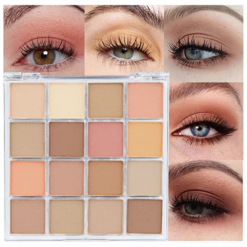 16 Girds Colorful Matte Shimmer Eyeshadow Palette for Eye Makeup,High Pigmented Eye Shadow Primers Powder Palet de sombras de ojos-Matte Nude#