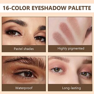 16 Girds Colorful Matte Shimmer Eyeshadow Palette for Eye Makeup,High Pigmented Eye Shadow Primers Powder Palet de sombras de ojos-Matte Nude#